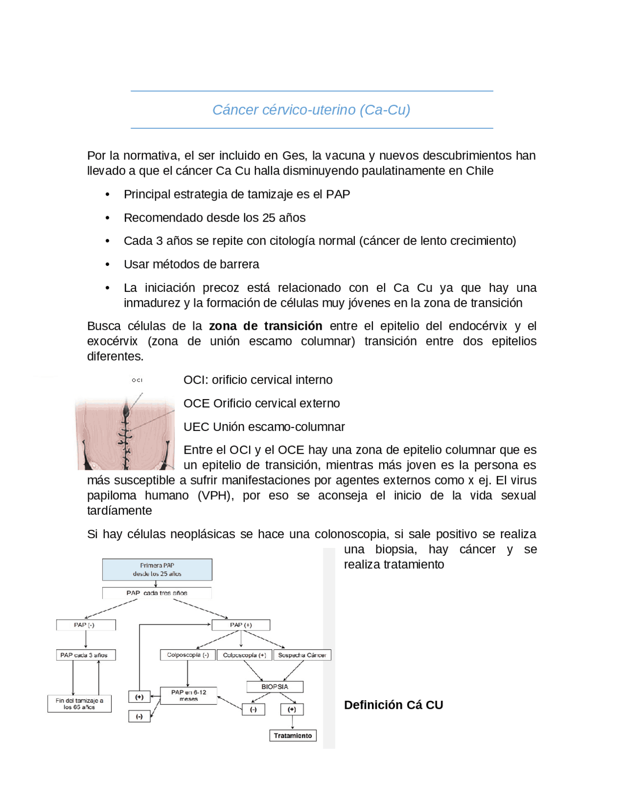 Cáncer cérvico uterino (CaCu) | Apuntes de Fisiopatología | Docsity