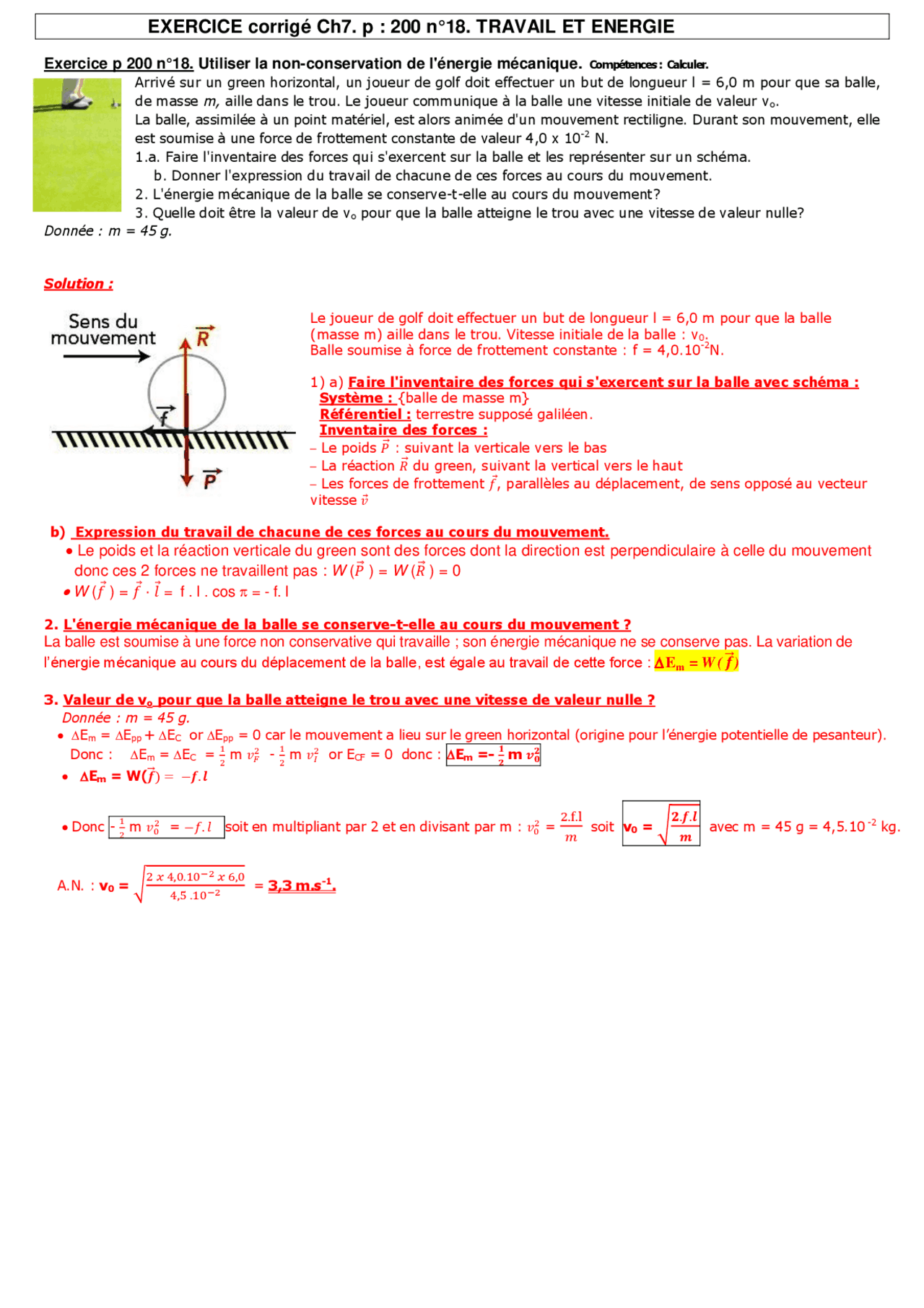 Exos corrigés physique chimie 1ere | Exercises Physics | Docsity