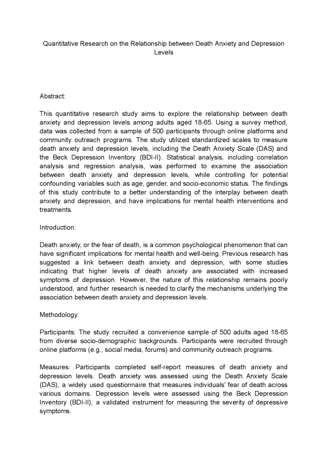 Quantitative Research on the Relationship between Death Anxiety and ...