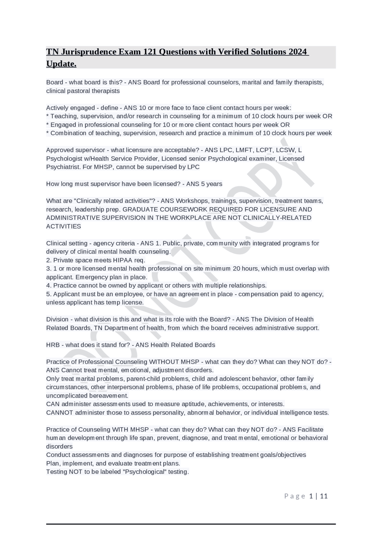 TN Jurisprudence Exam 121 Questions with Verified Solutions 2024 Update ...