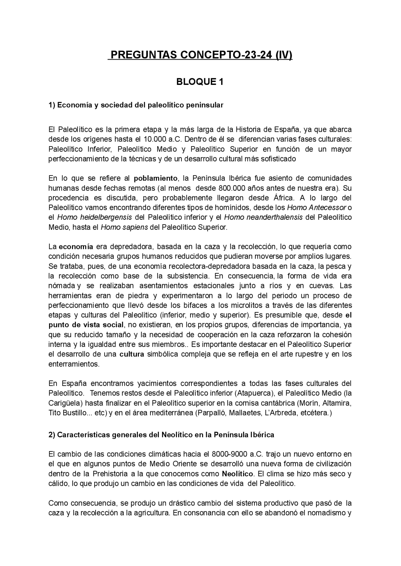 Conceptos bloque I-IV | Esquemas y mapas conceptuales de Historia de España | Docsity