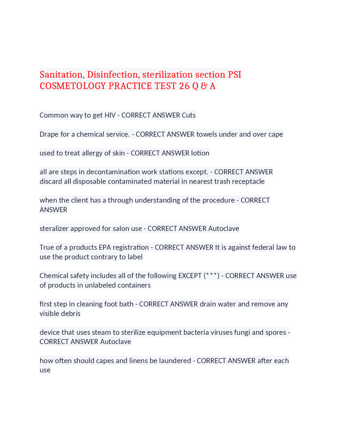 Sanitation, Disinfection, sterilization section PSI COSMETOLOGY ...