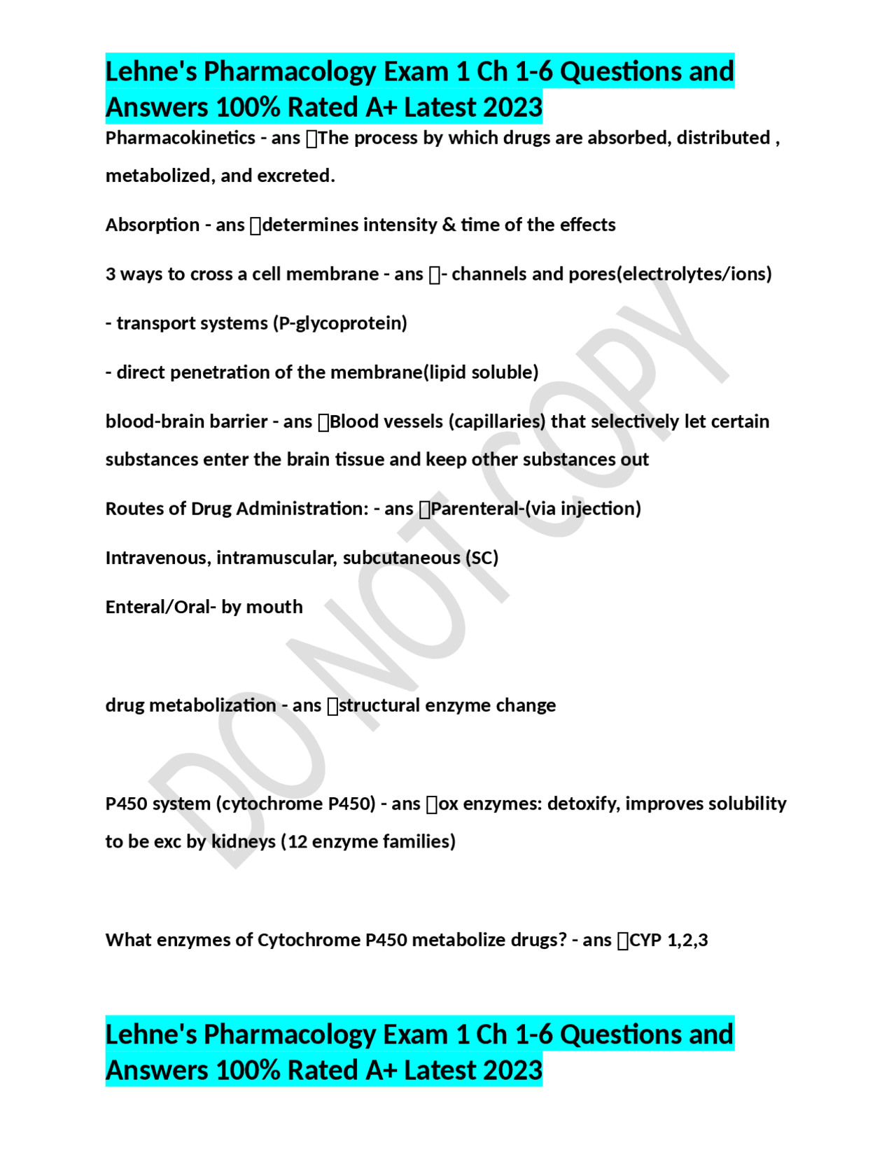 Pharmacology Study Guide: Drug Metabolism, Excretion, and Interactions | Exams Nursing | Docsity