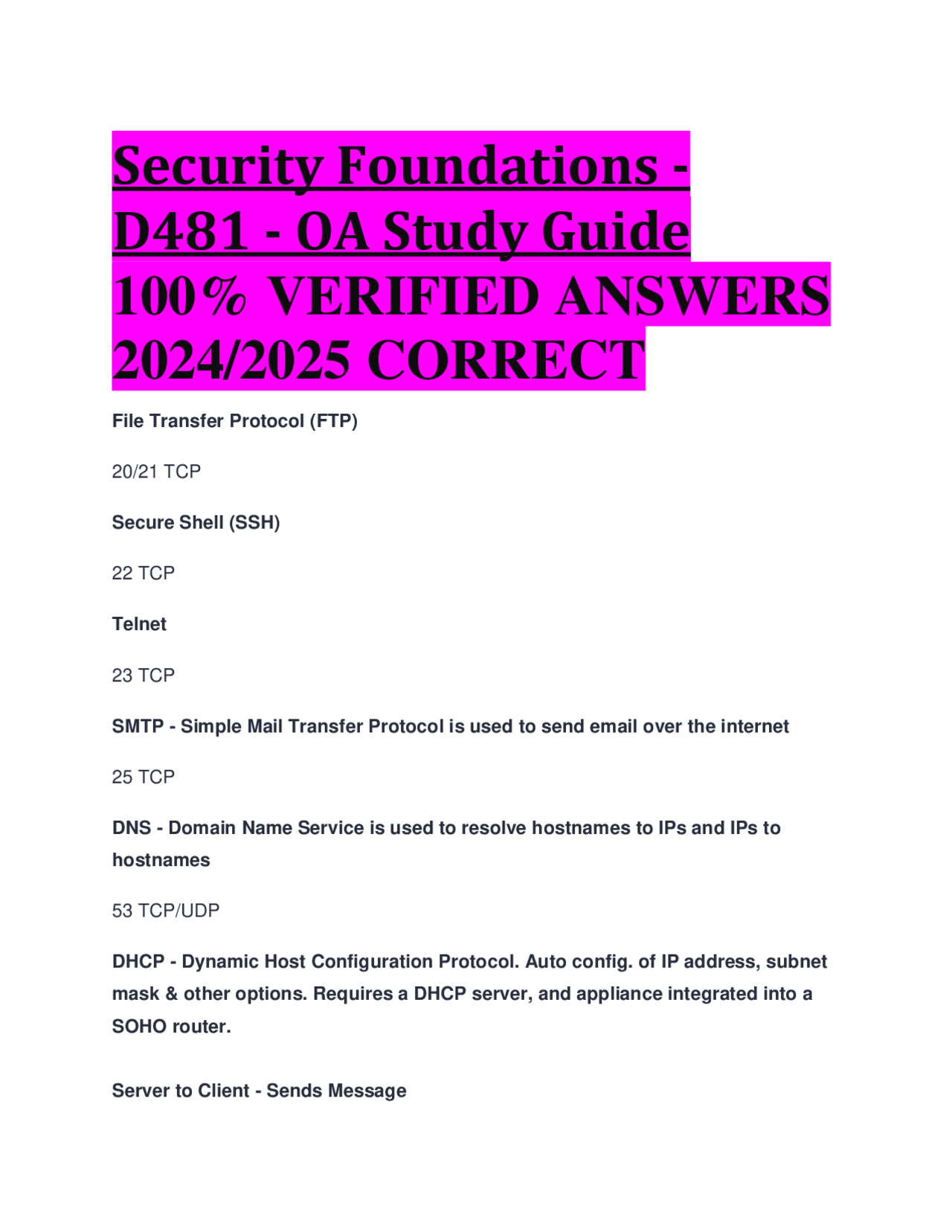 Security Foundations - D481 - OA Study Guide 100% VERIFIED ANSWERS 2024 ...