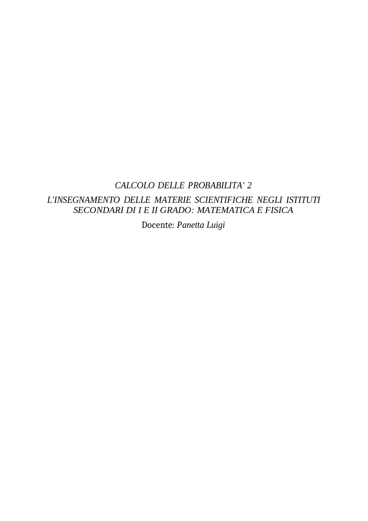 PANIERE CALCOLO DELLE PROBABILITA' 2- PANETTA LUIGI- VOTO 30 MASTER ...