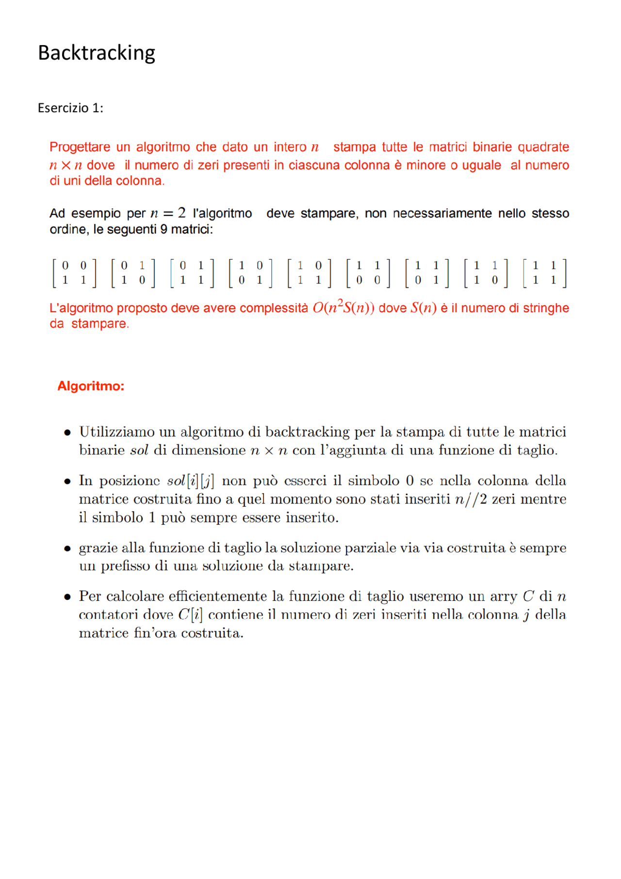 Esecizi di Backtracking | Esercizi di Progettazione e analisi di ...