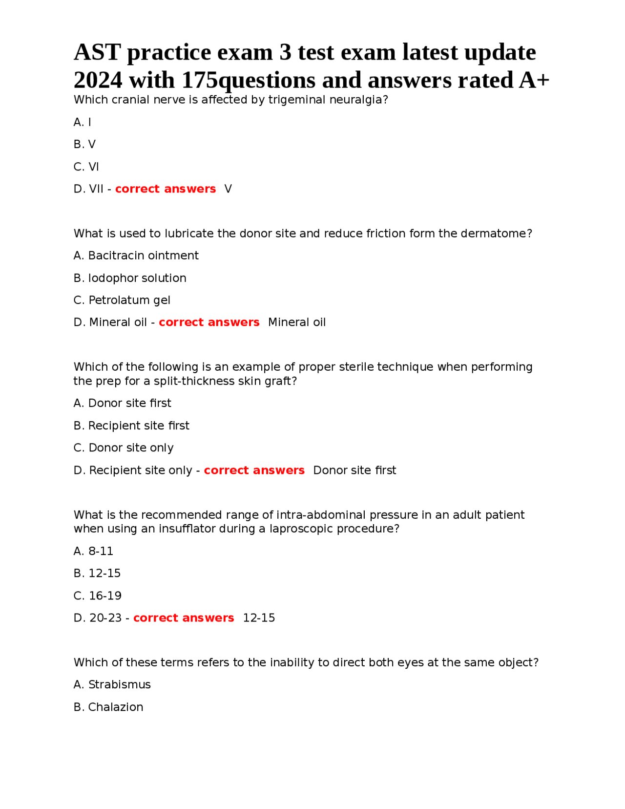 AST practice exam 3 test exam latest update 2024 with 175questions and ...