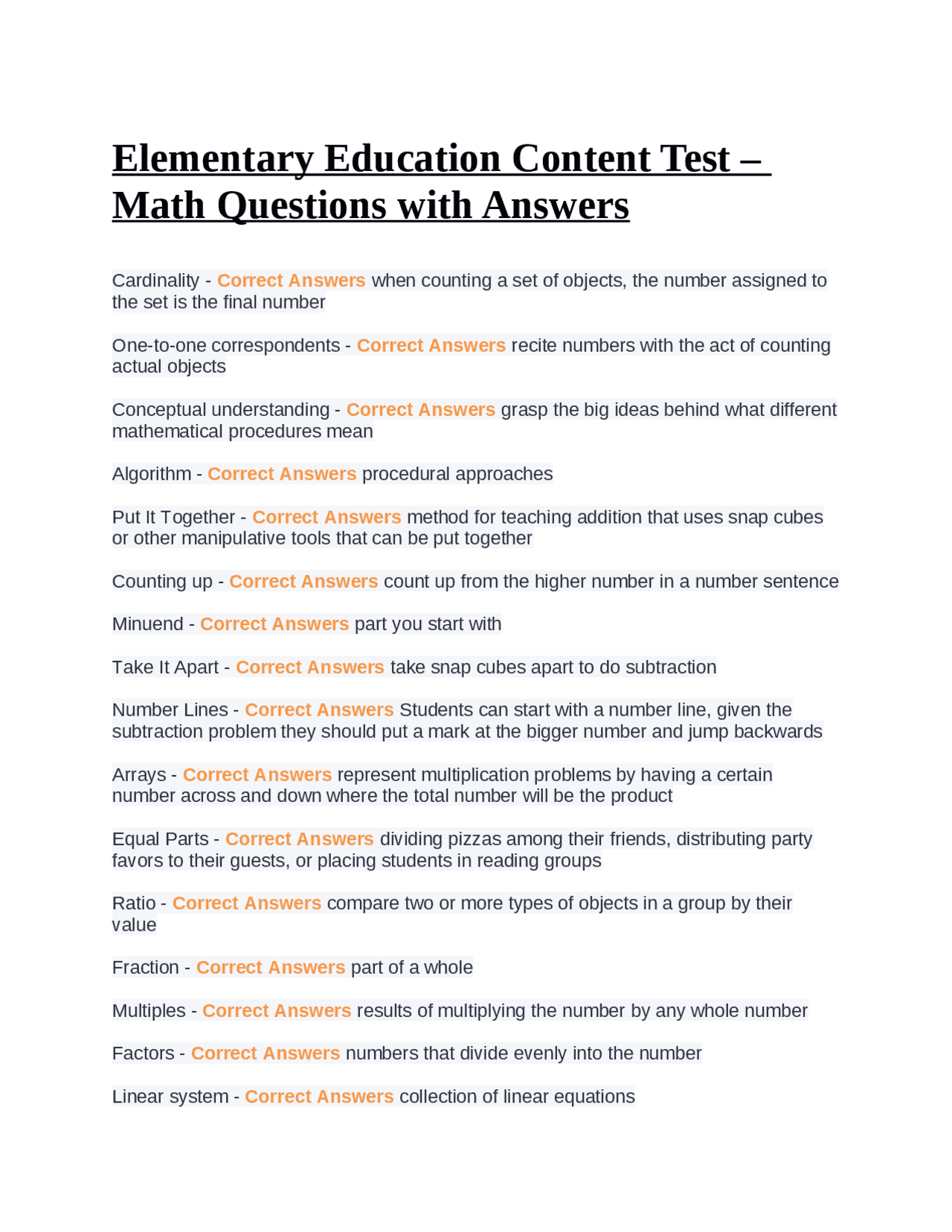Elementary Education Content Test: Math Concepts and Procedures | Exams ...