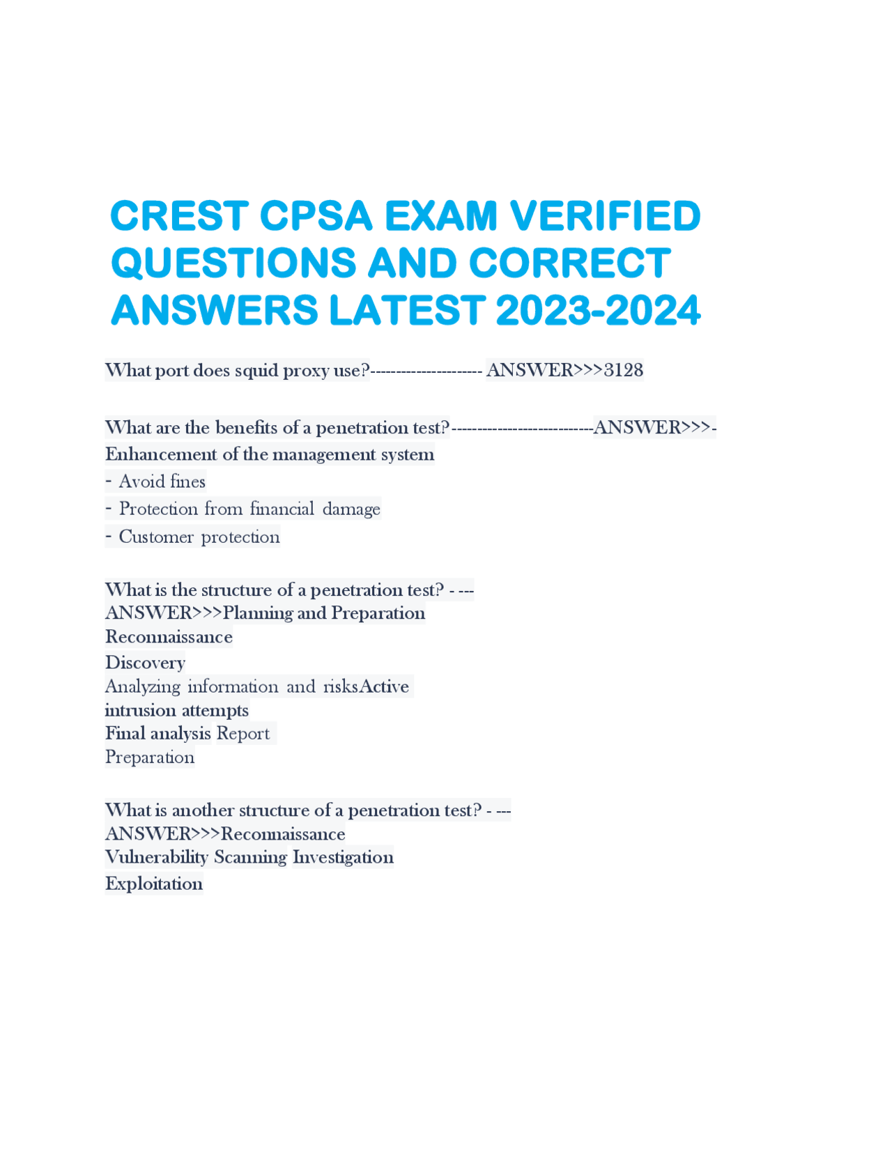 CREST CPSA EXAM VERIFIED QUESTIONS AND CORRECT ANSWERS LATEST 2023-2024 ...