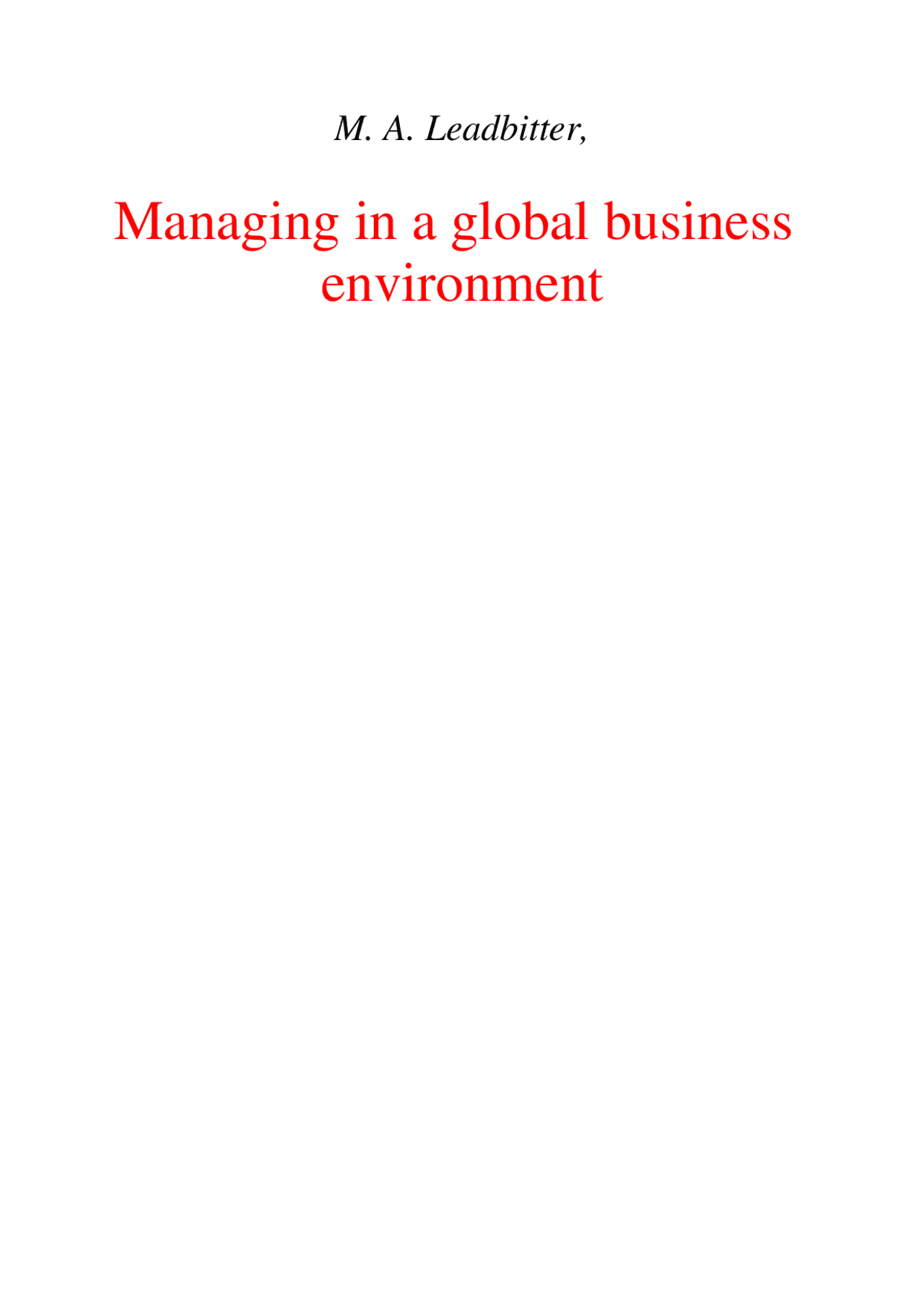Managing in a global business environment | Summaries Business ...
