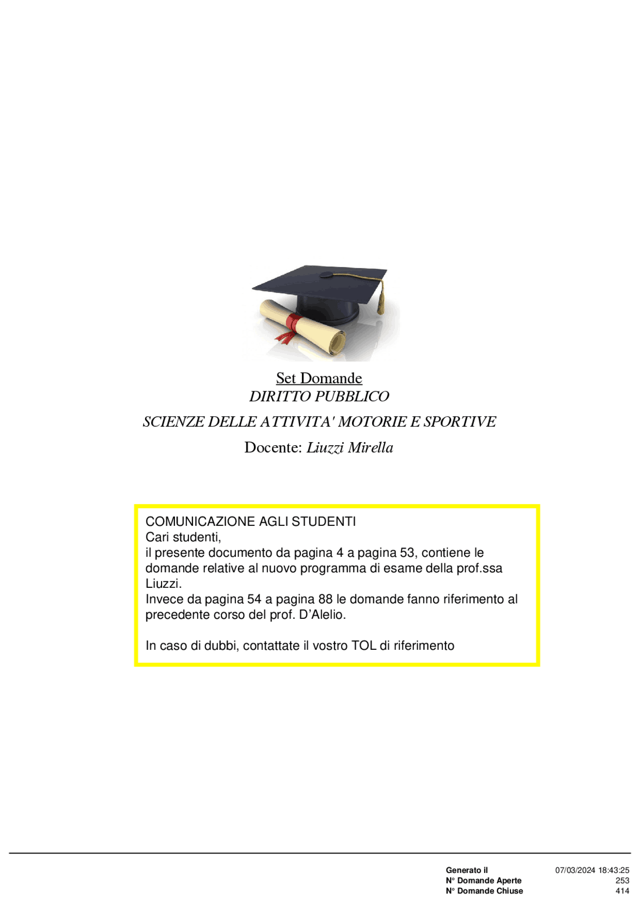 Paniere NUOVO (2024) di DIRITTO PUBBLICO - Prof.ssa Liuzzi - SCIENZE MOTORIE E SPORTIVE ...