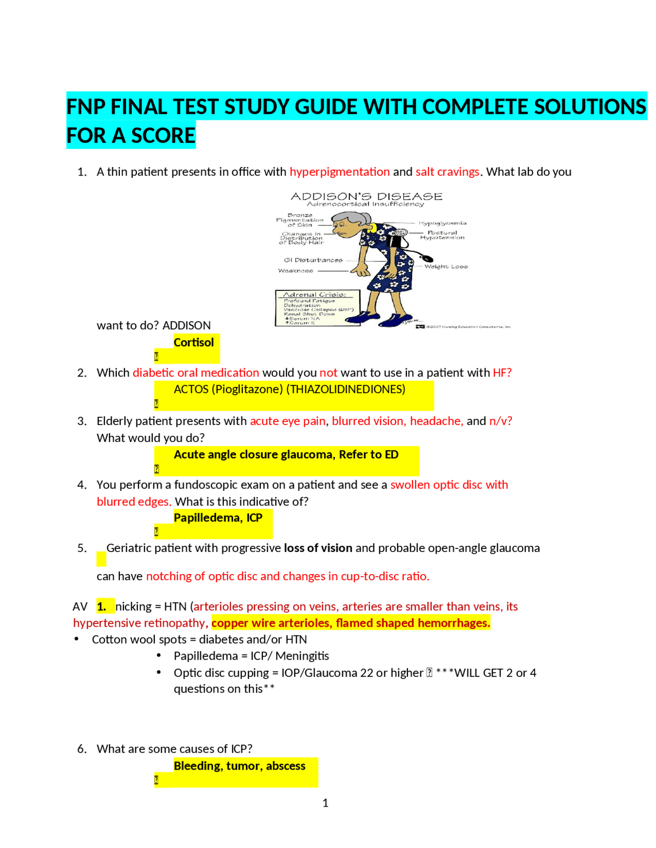 FNP FINAL TEST STUDY GUIDE WITH COMPLETE SOLUTIONS FOR A SCORE | Exams ...