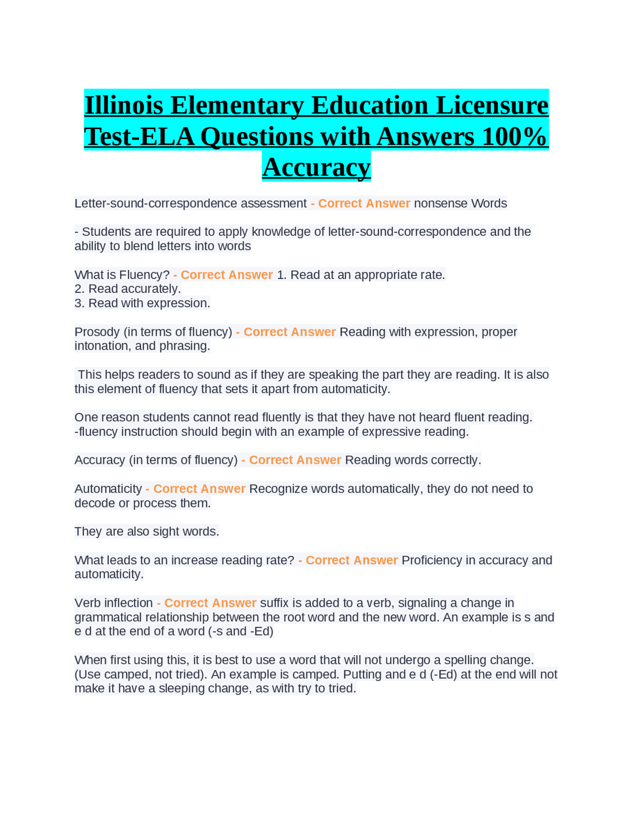 Illinois Elementary Education Licensure: Test-ELA Questions and Answers ...