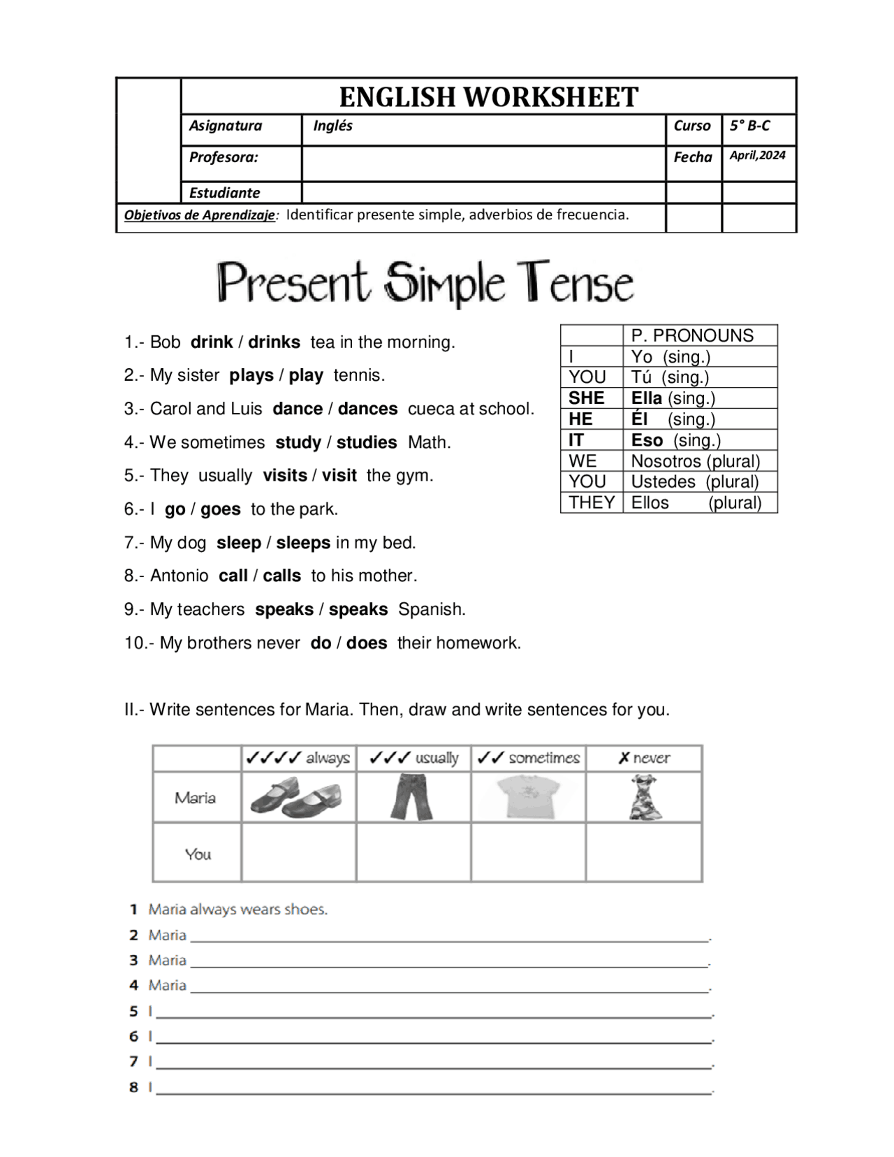 Present Simple Tense Apuntes De Inglés Docsity