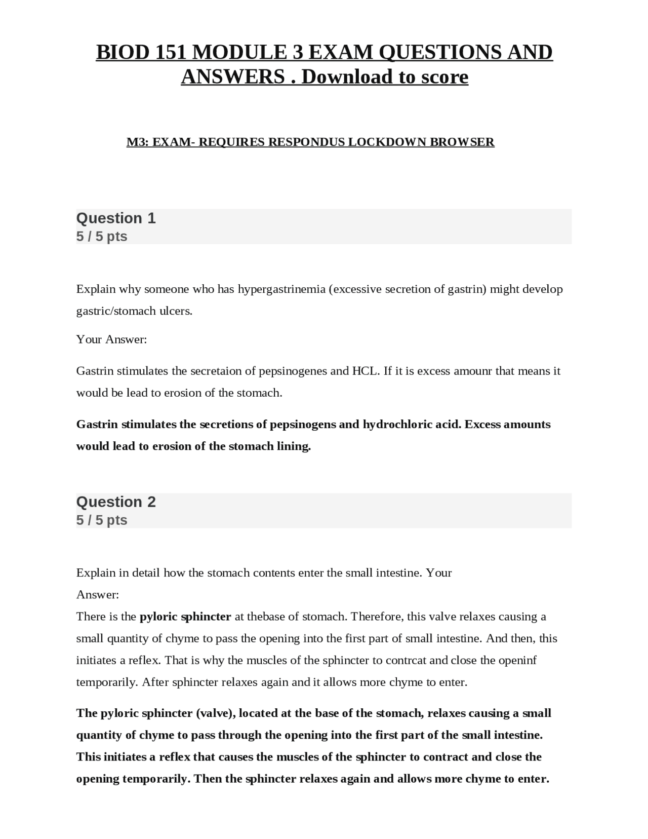 BIOD 151 MODULE 3 EXAM QUESTIONS AND ANSWERS . Download to score ...
