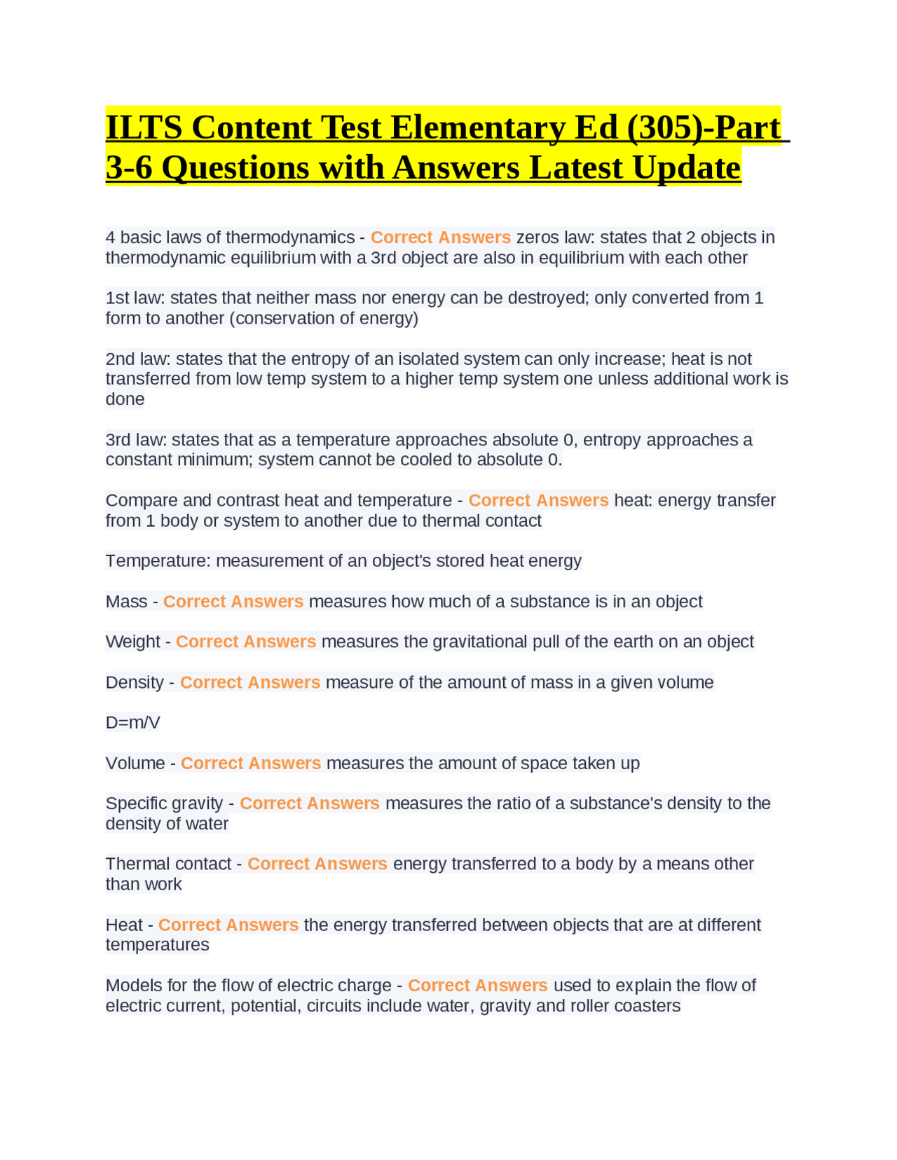ILTS Content Test Elementary Ed (305)-Part 3-6 Questions with Answers ...