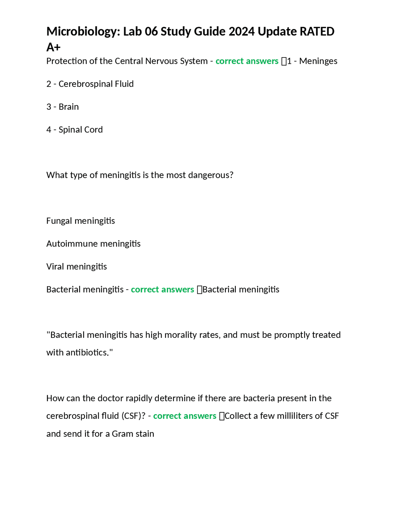 Microbiology Lab 06 Study Guide: Bacterial Meningitis and Gram Stain ...