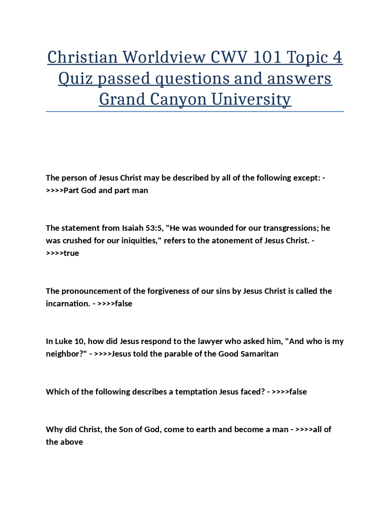 Christian Worldview CWV 101 Topic 7 quiz questions and answers Grand ...