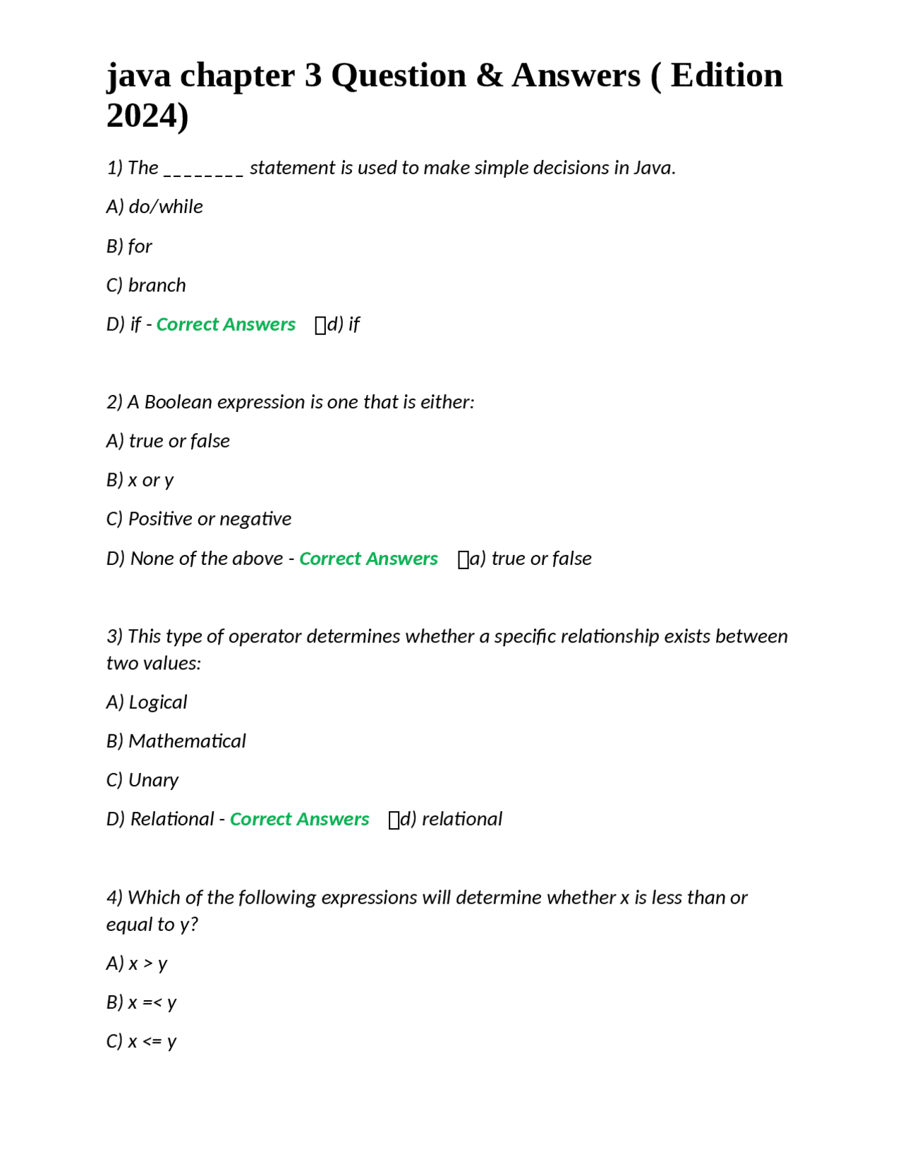 java chapter 3 Question & Answers ( Edition 2024) | Exams Nursing | Docsity