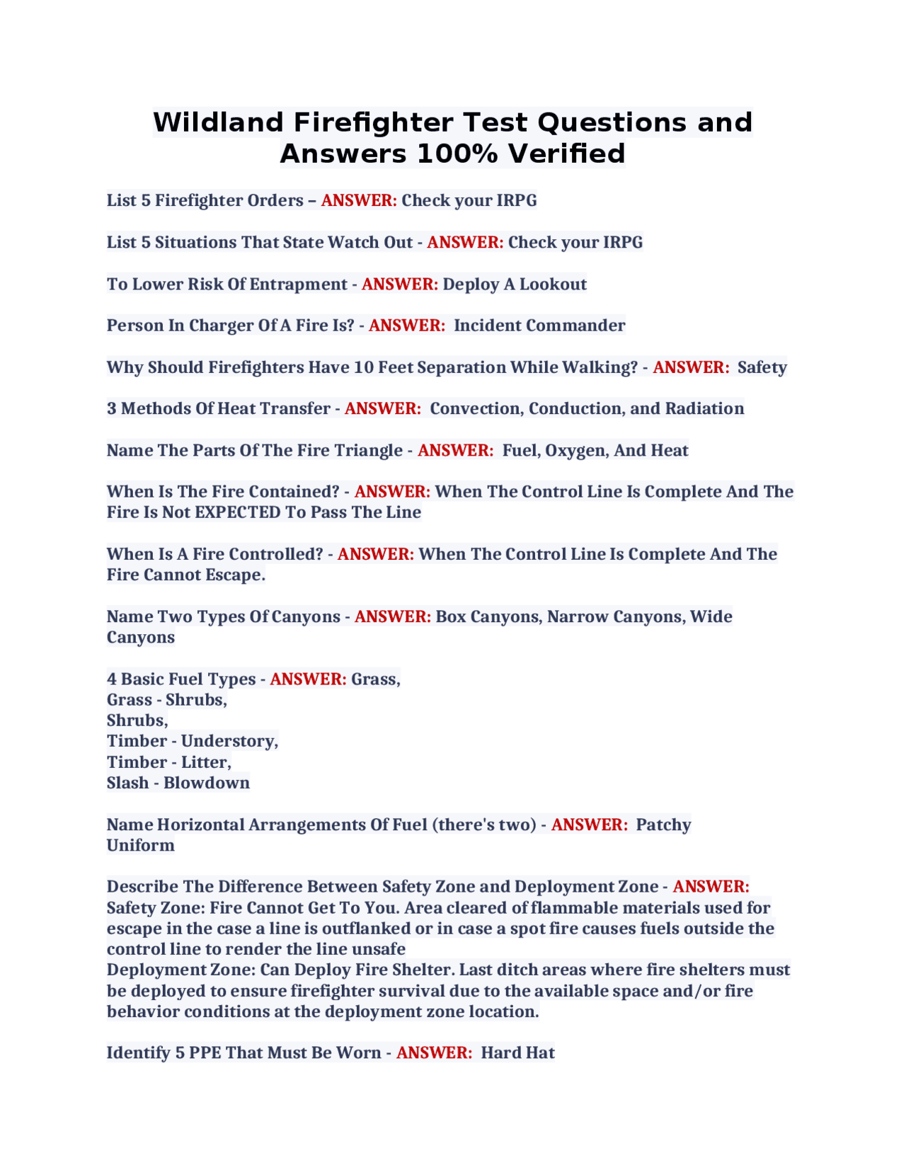 Wildland Firefighter Test Questions and Answers 100% Verified | Exams ...
