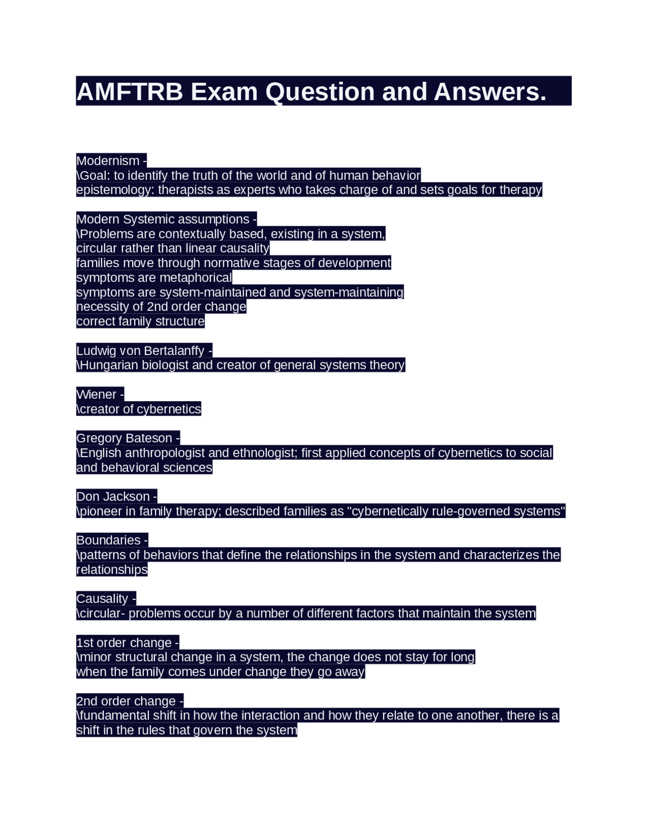 AMFTRB Exam Question and Answers. | Exams Public Health | Docsity