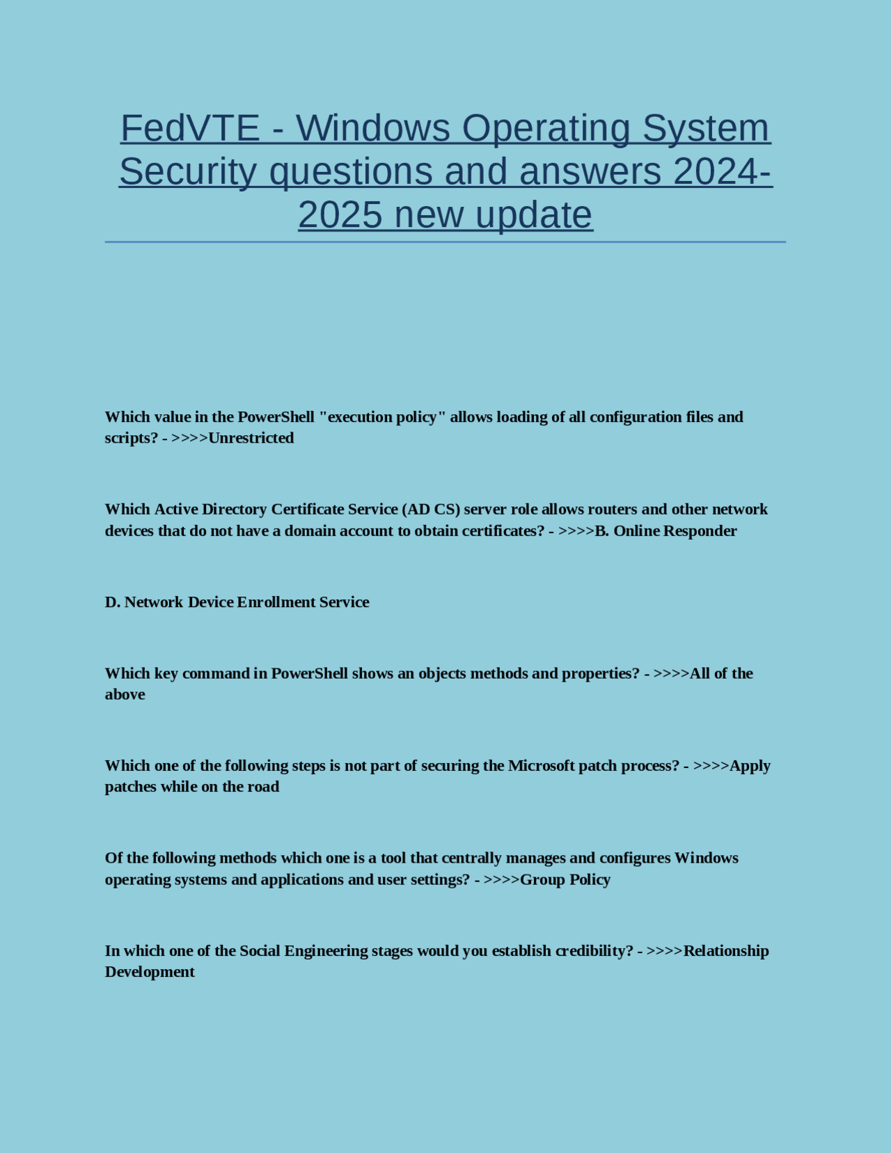 Windows Operating System Security Questions and Answers for 2024-2025 | Exams Operating Systems ...