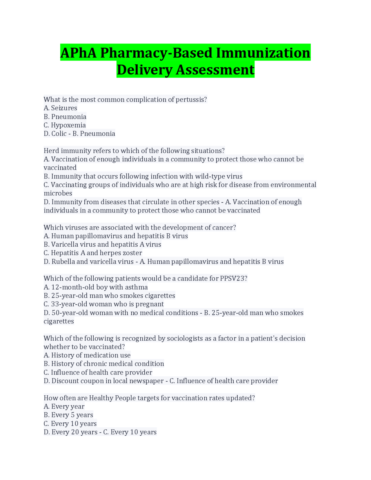 APhA Pharmacy-Based Immunization Delivery Assessment | Exams Health ...