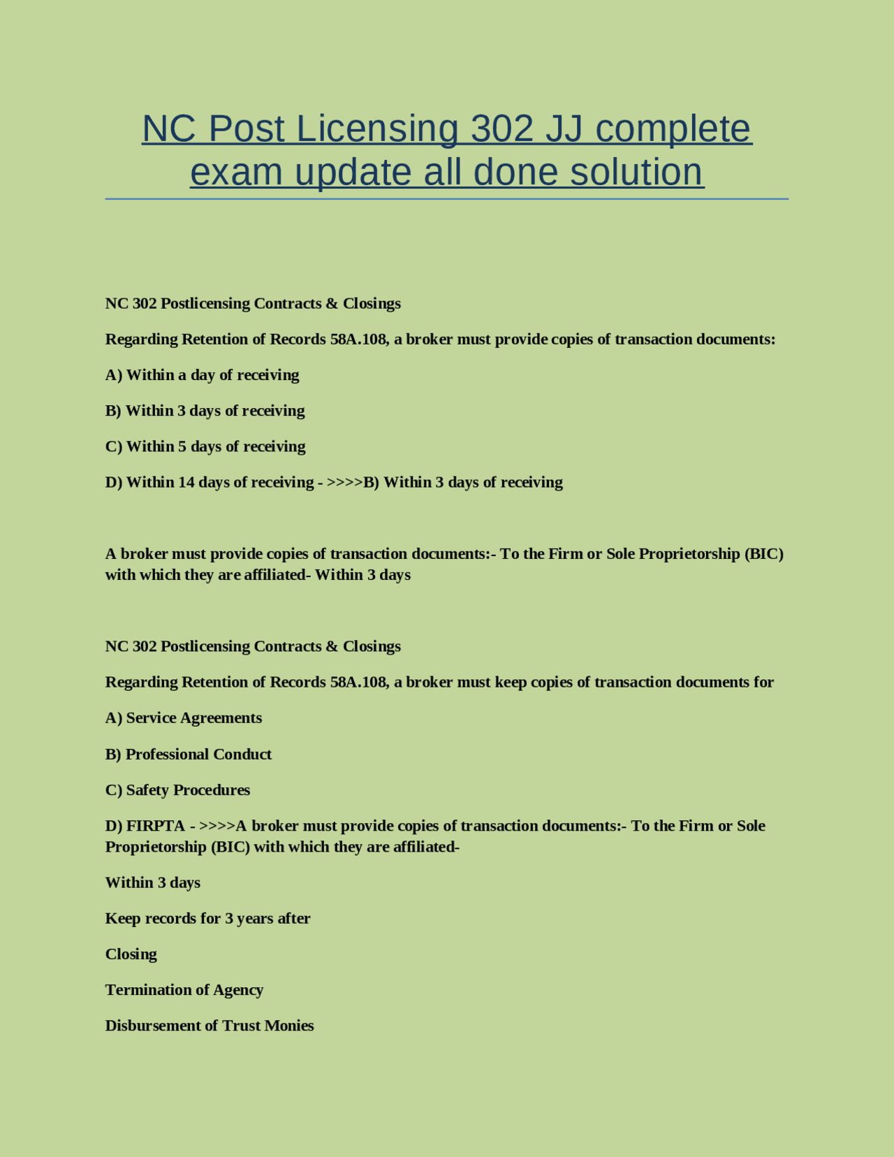 NC Post Licensing 302 JJ complete exam update all done solution | Exams ...