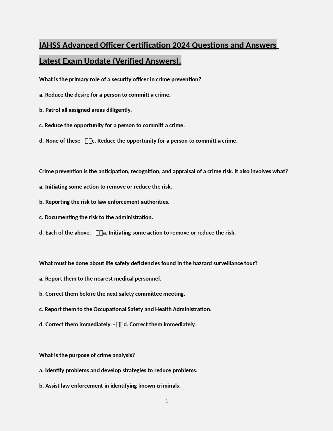 IAHSS Advanced Officer Certification 2024 Questions and Answers | Exams ...