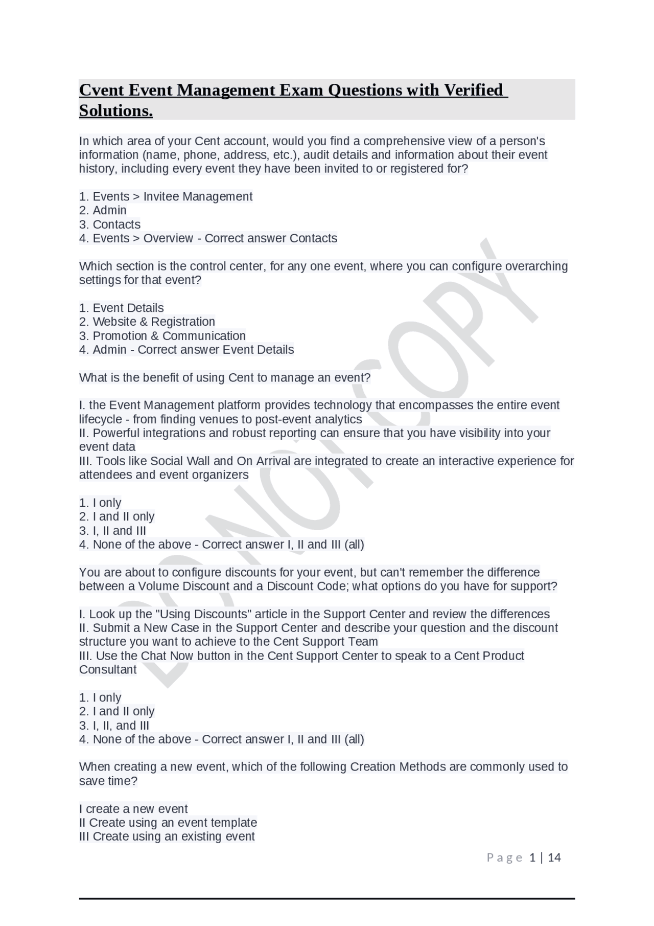 Cvent Event Management Exam Questions with Verified Solutions. | Exams International Management ...