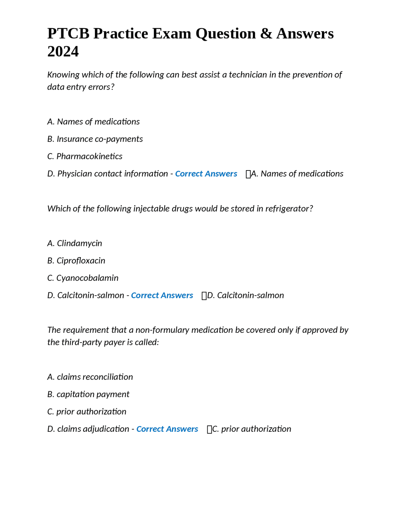 PTCB Practice Exam Question & Answers 2024 | Exams Nursing | Docsity