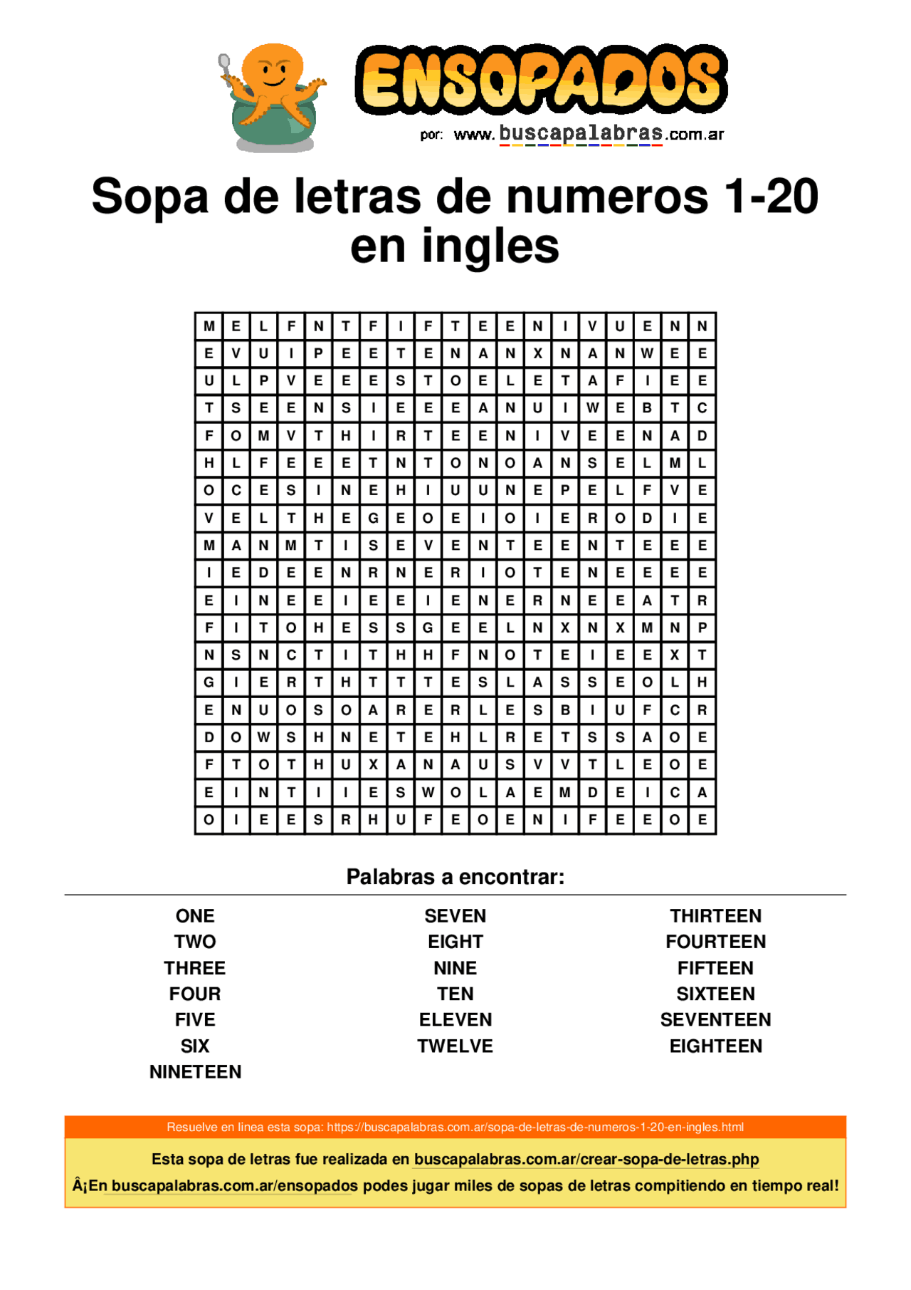 Sopa De Letras De Nmeros En Ingls Numeros En Ingles Palabras