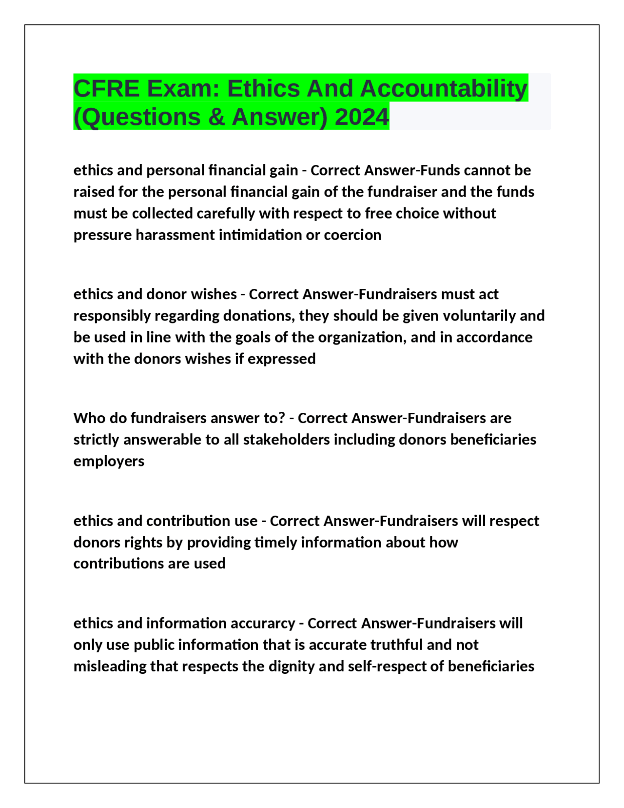 Ethics and Accountability in Fundraising: CFRE Exam Study Guide 2024 ...
