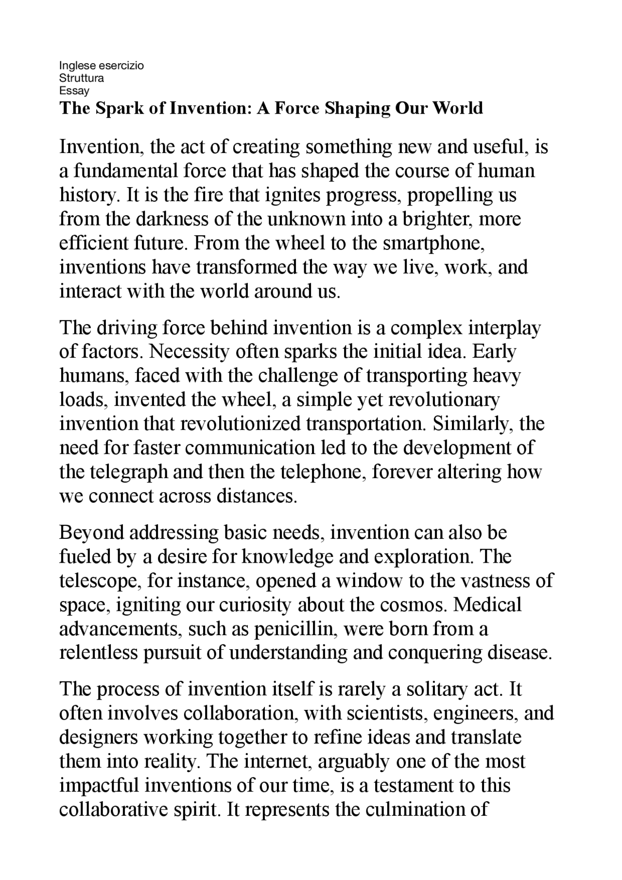 Esercizi inglese essay | Esercizi di Lingua Inglese | Docsity