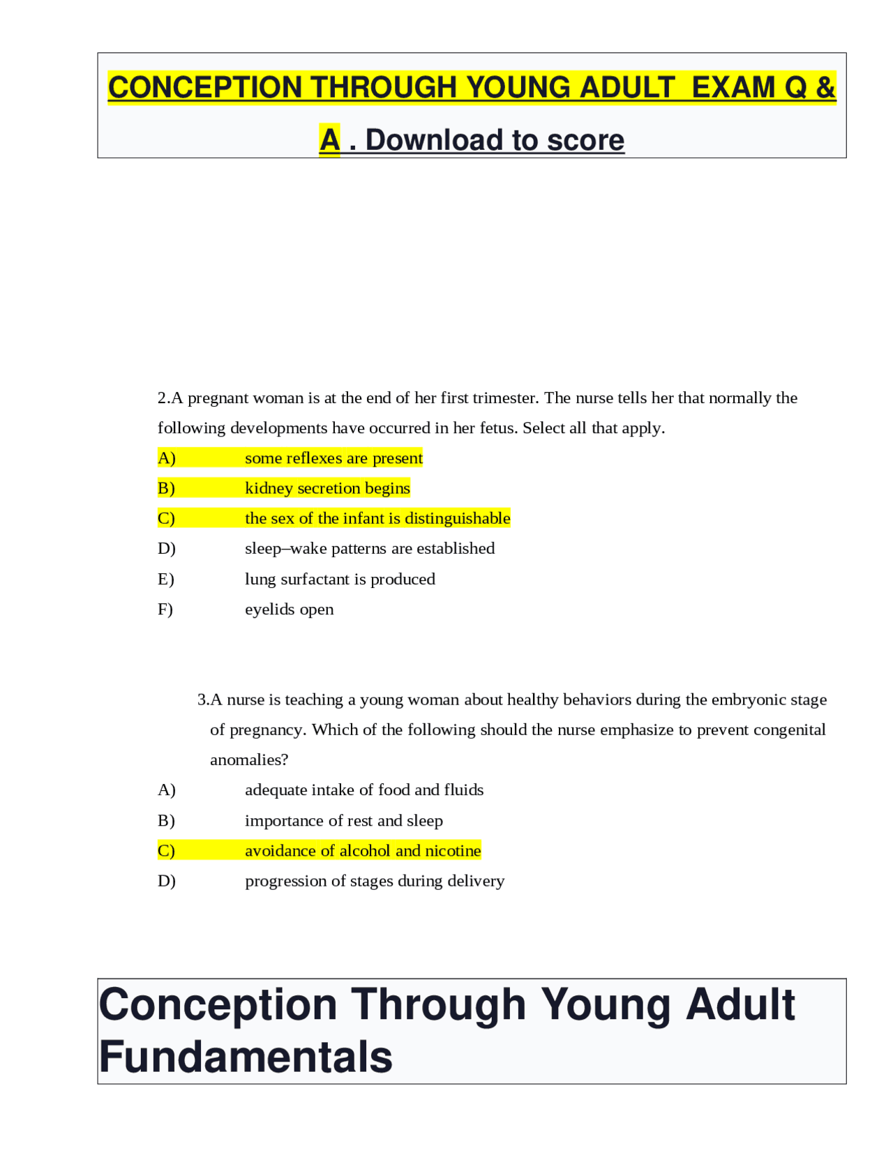 Pregnancy, Childbirth, and Child Development: Exam Questions and ...