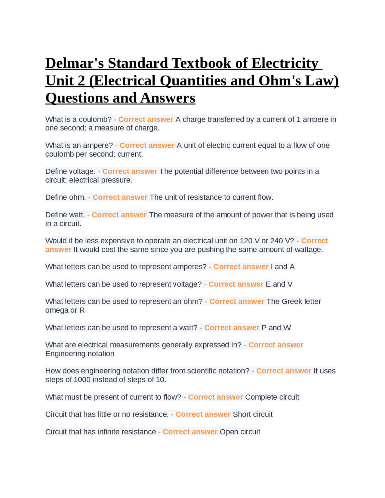 Electricity Fundamentals: Understanding Electrical Quantities, Ohm's ...