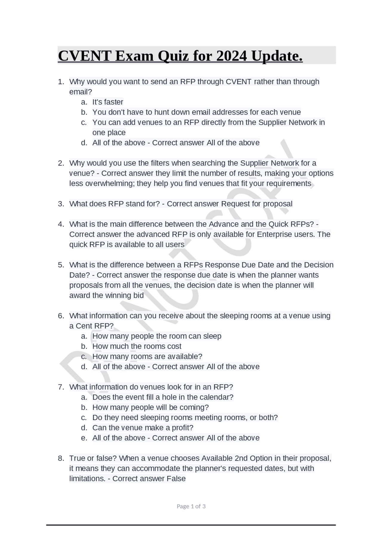 CVENT Exam Quiz for 2024: Understanding RFPs and Supplier Network ...