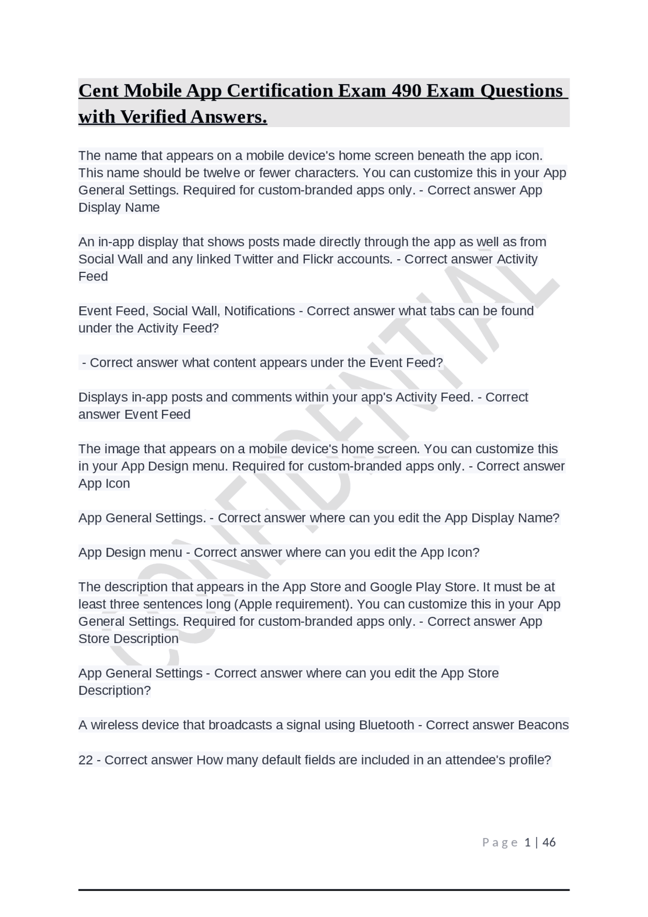 Cent Mobile App Certification Exam 490 Exam Questions with Verified Answers. | Exams Multimedia ...