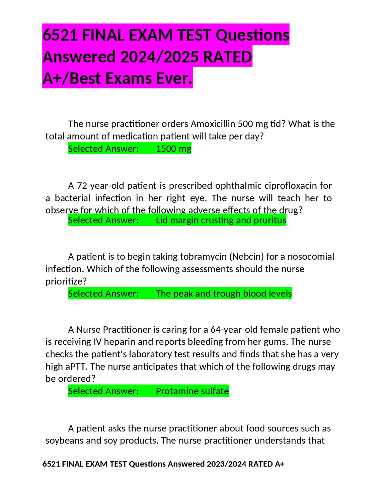 6521 FINAL EXAM TEST Questions Answered 2024/2025 RATED A+/Best Exams ...