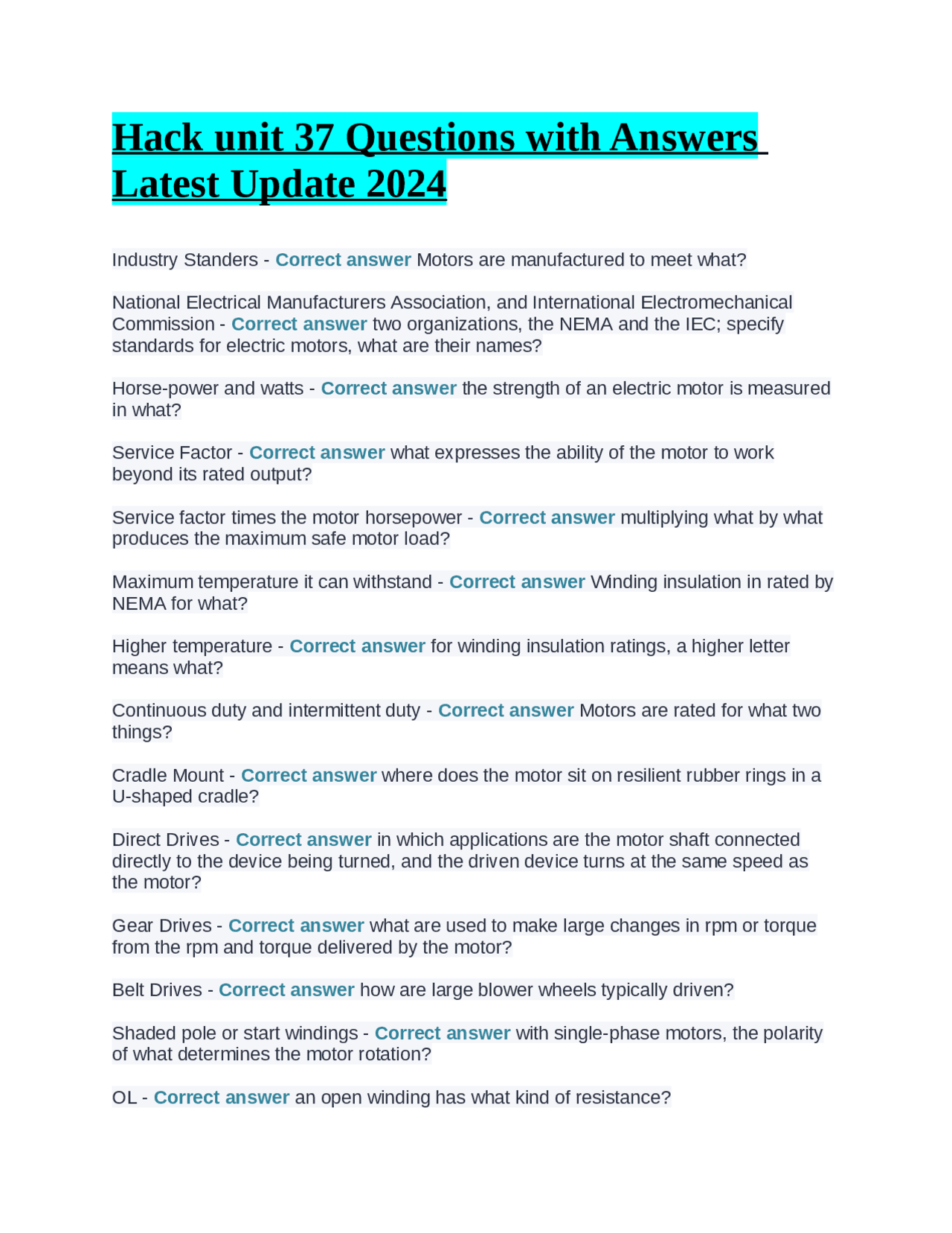 Hack unit 37 Questions with Answers Latest Update 2024 | Exams Nursing ...