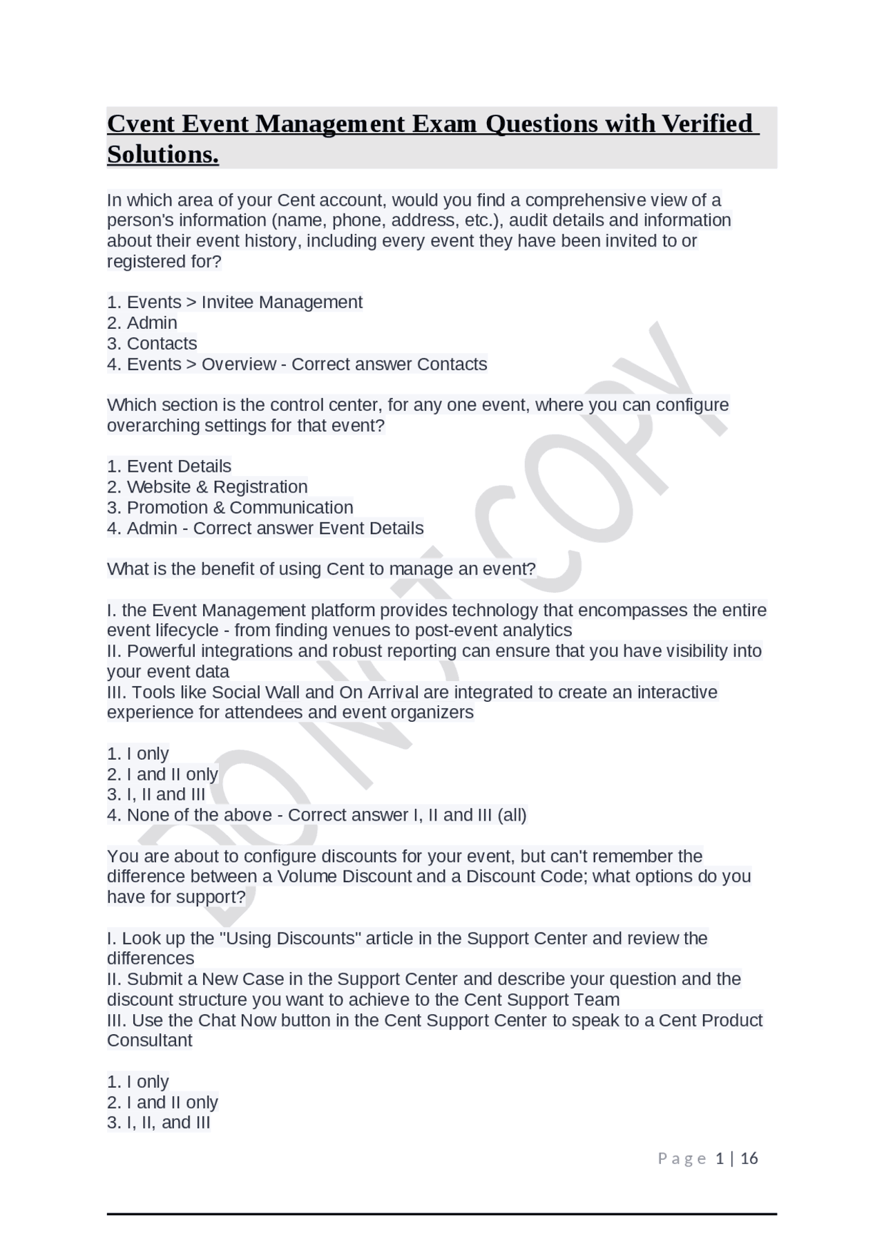 Cvent Event Management Exam Questions with Verified Solutions. | Exams ...