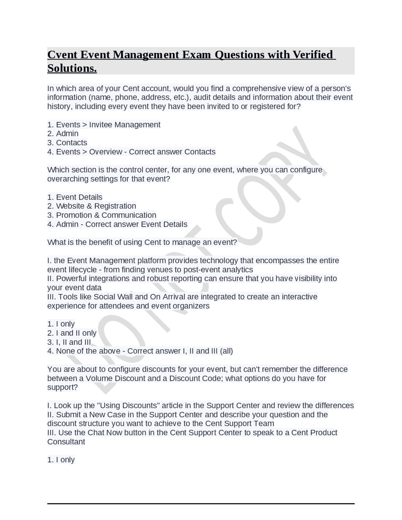 Cvent Event Management Exam Questions with Verified Solutions. | Exams ...