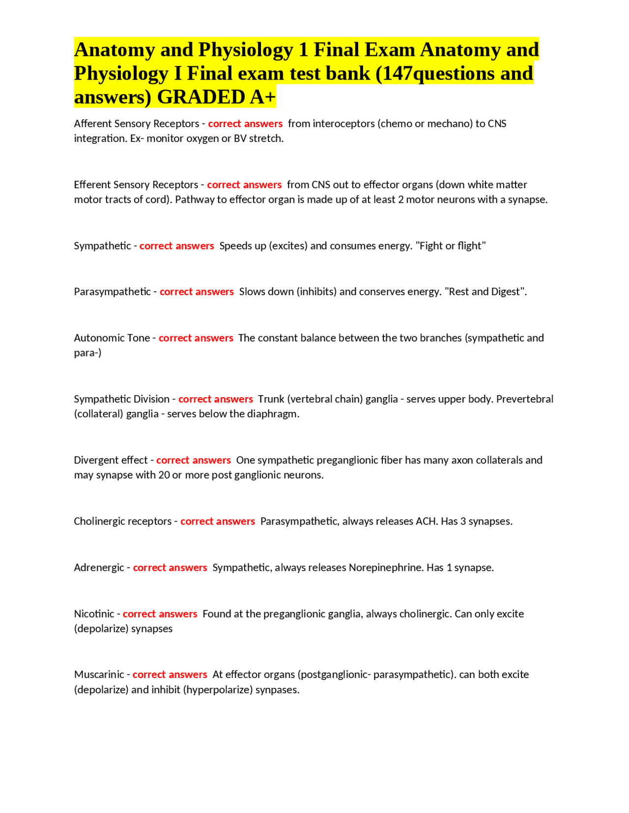 Anatomy and Physiology 1 Final Exam Anatomy and Physiology I Final exam ...