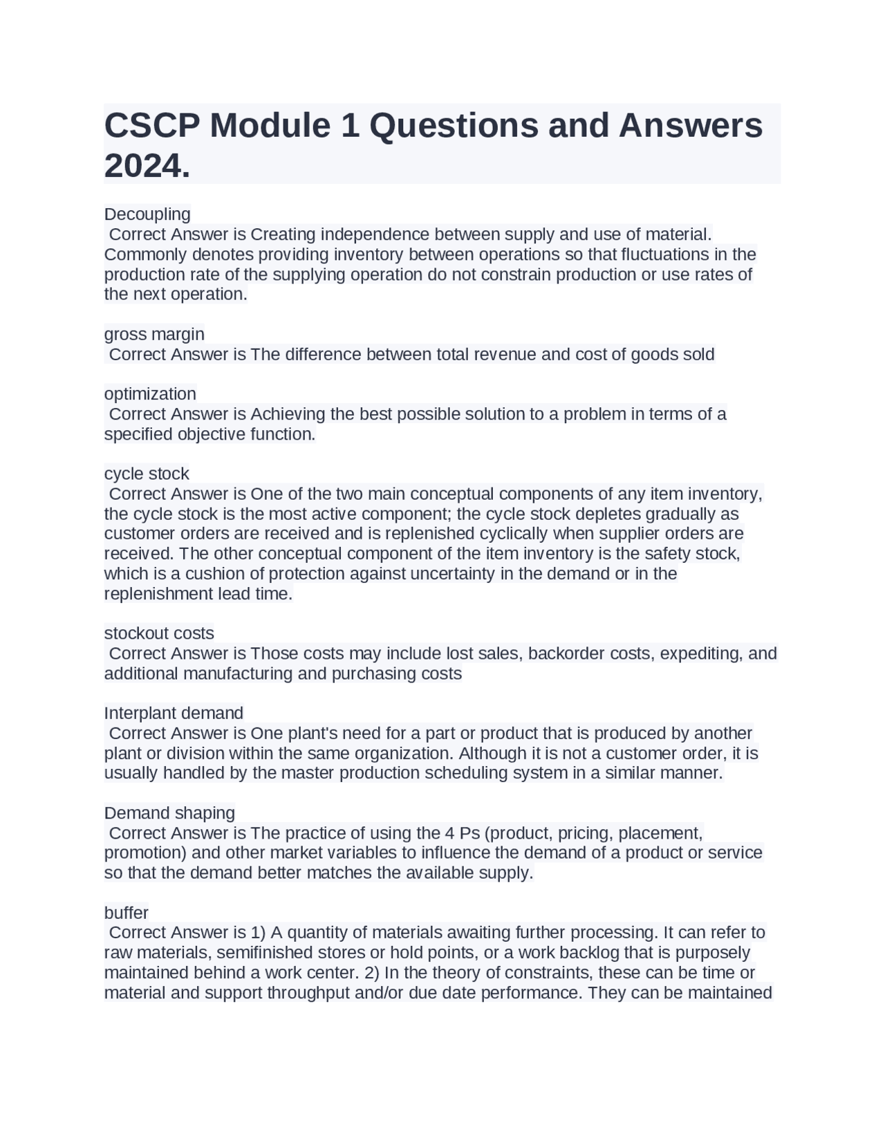 CSCP Module 1 Questions and Answers 2024. | Exams Nursing | Docsity