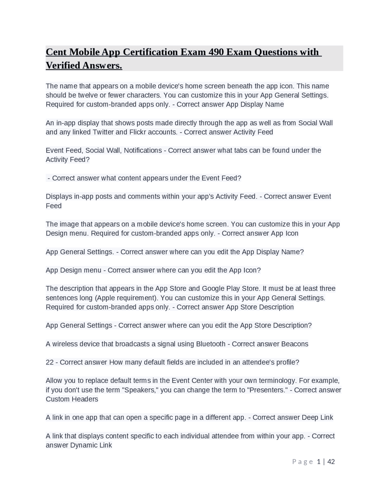 Guide to Customizing Mobile Event App Features | Exams Applied Computing | Docsity