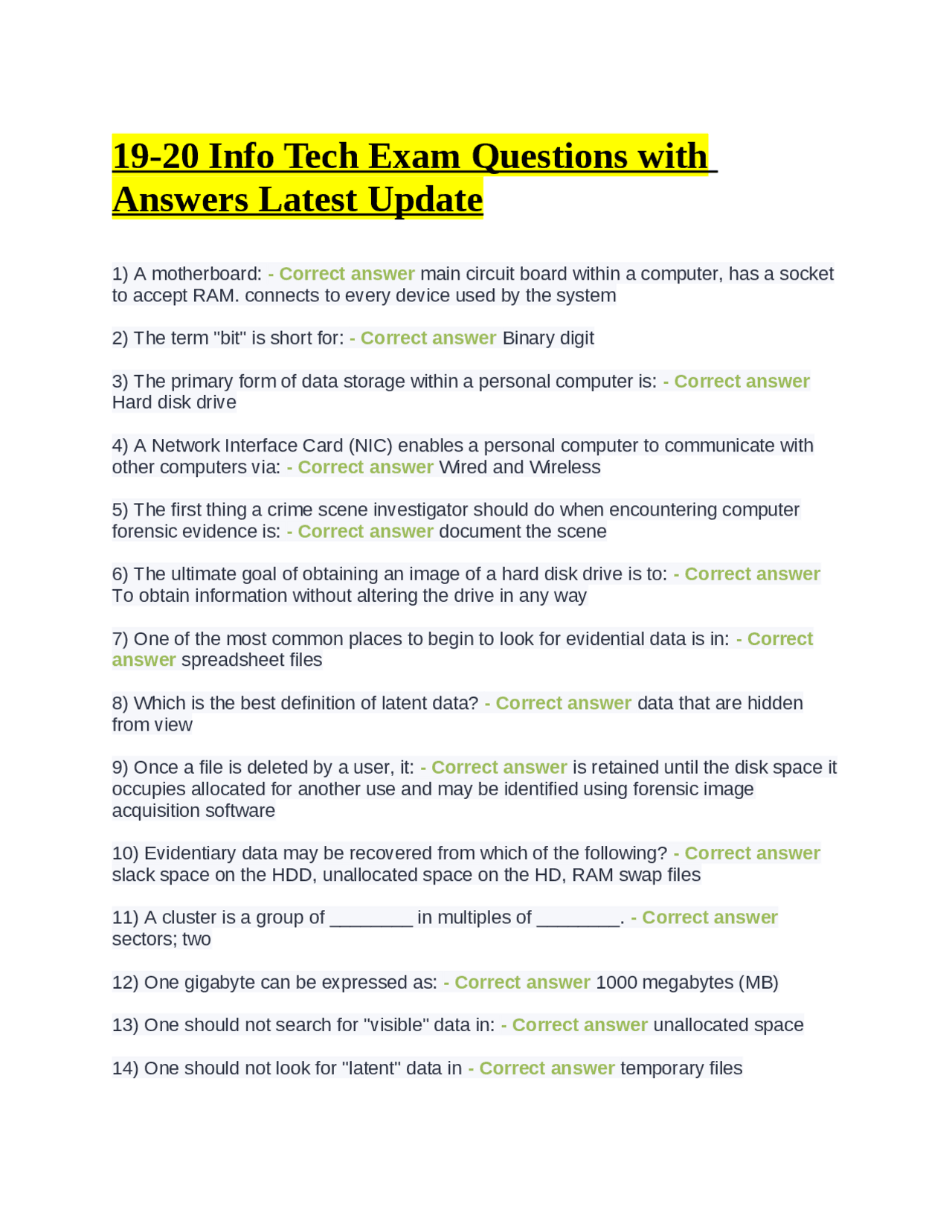 Computer Forensics Exam Questions and Answers | Exams Information Systems | Docsity