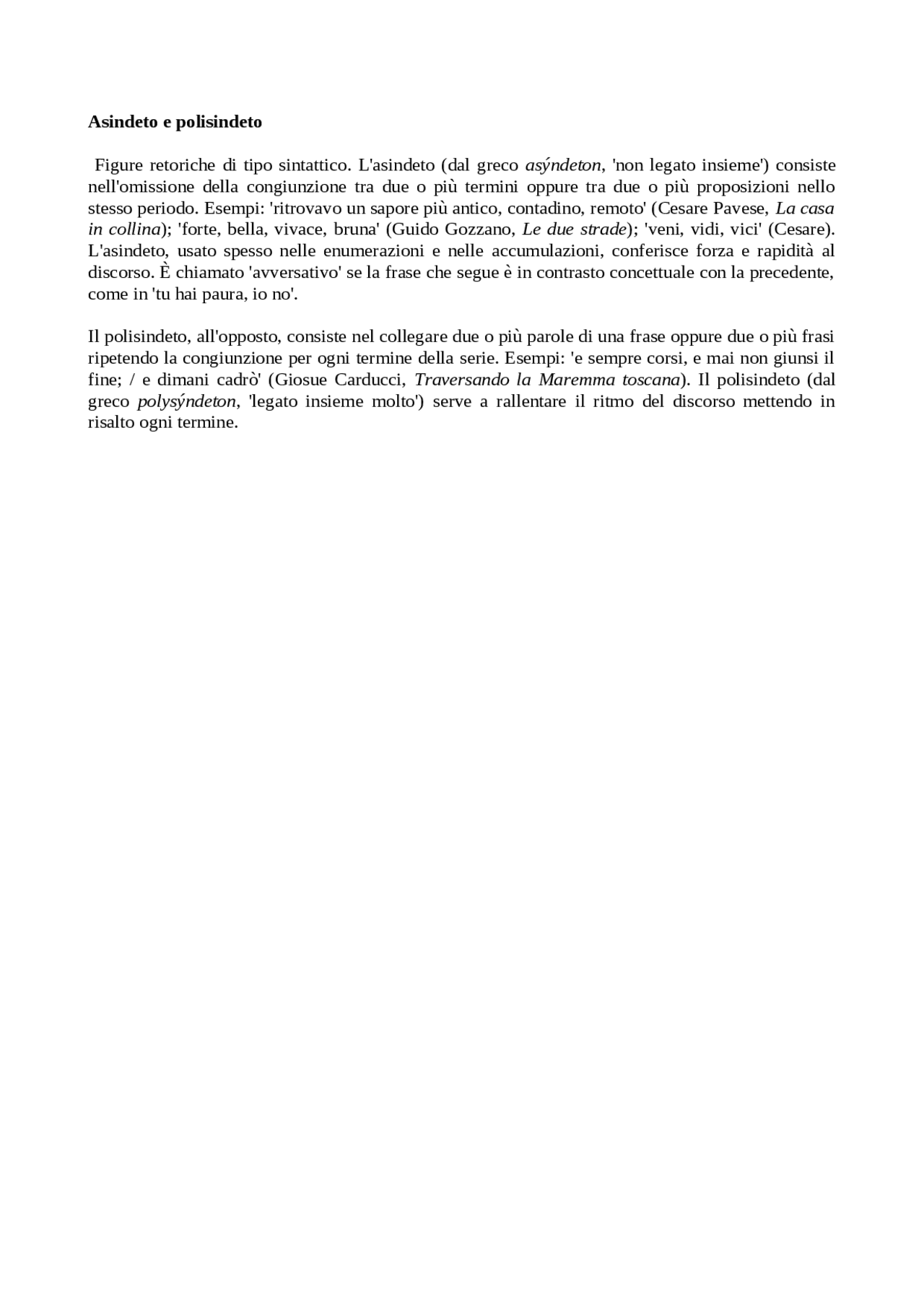 Asidento e polisindeto (figure retoriche) | Schemi e mappe concettuali ...
