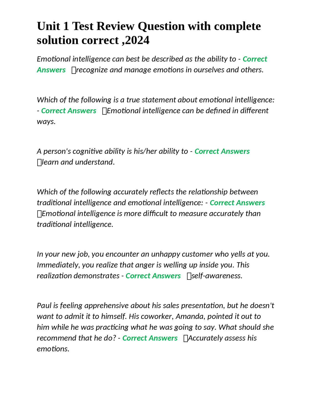 Unit 1 Test Review Question with complete solution correct ,2024 ...