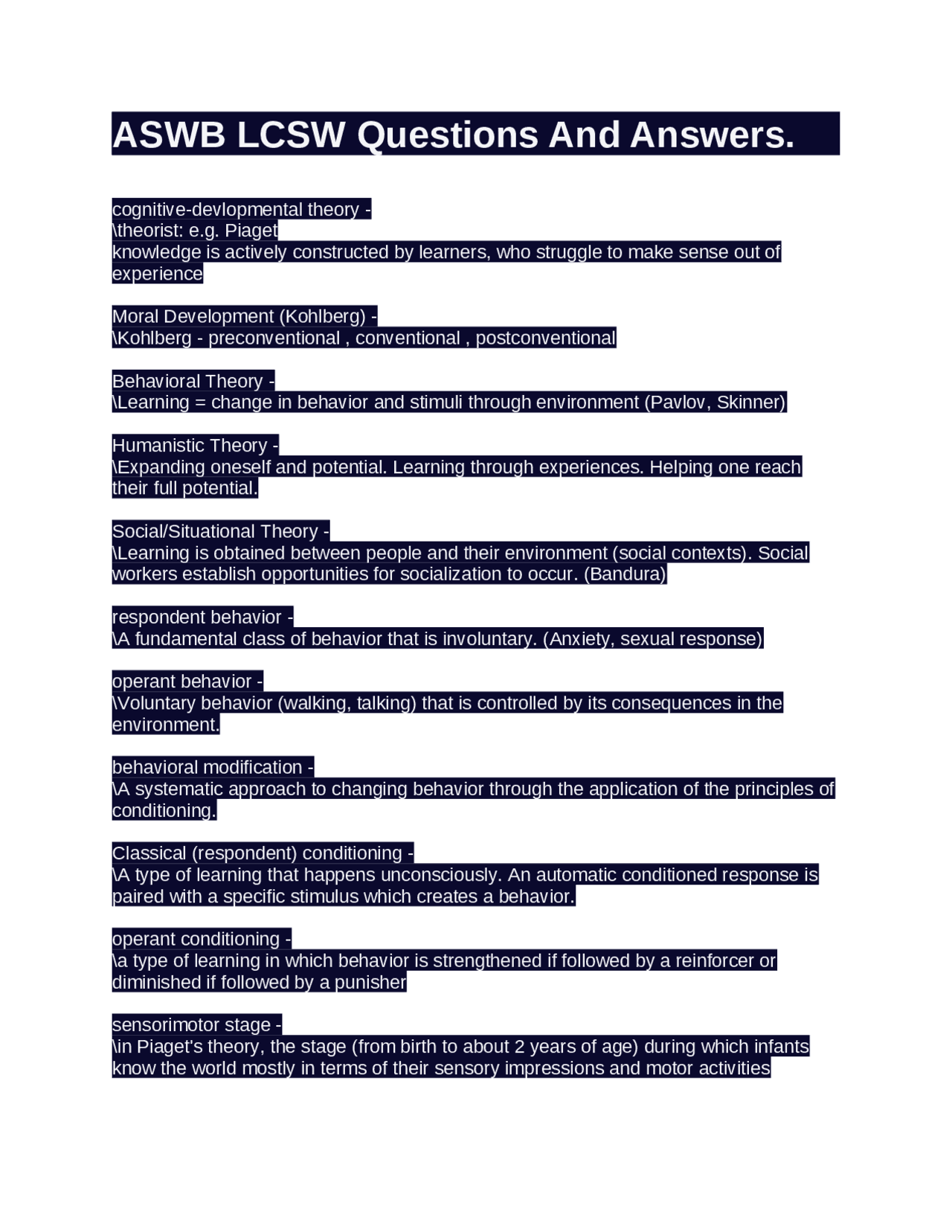 ASWB LCSW Q&A: Theories in Social Work - Cognitive, Behavioral ...
