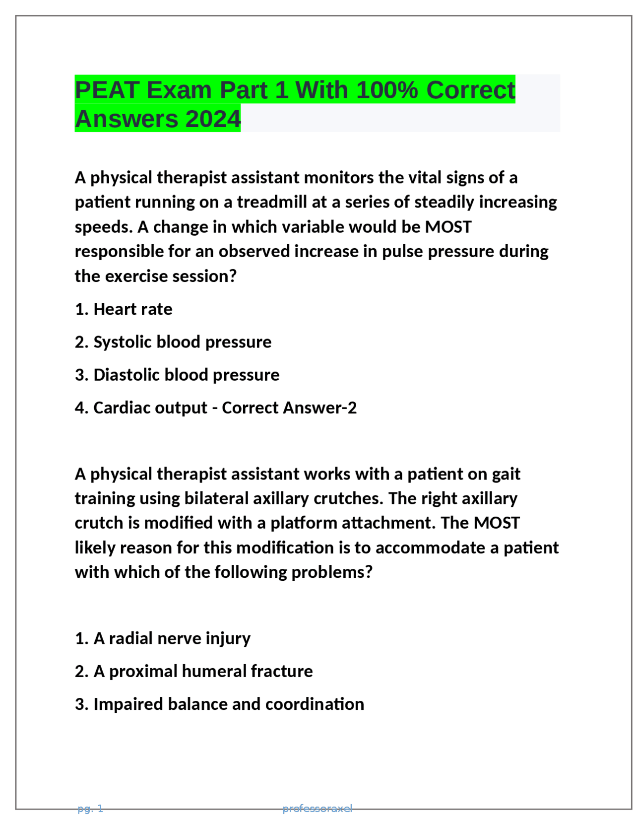 PEAT Exam Part 1 With 100% Correct Answers 2024 | Exams Advanced ...